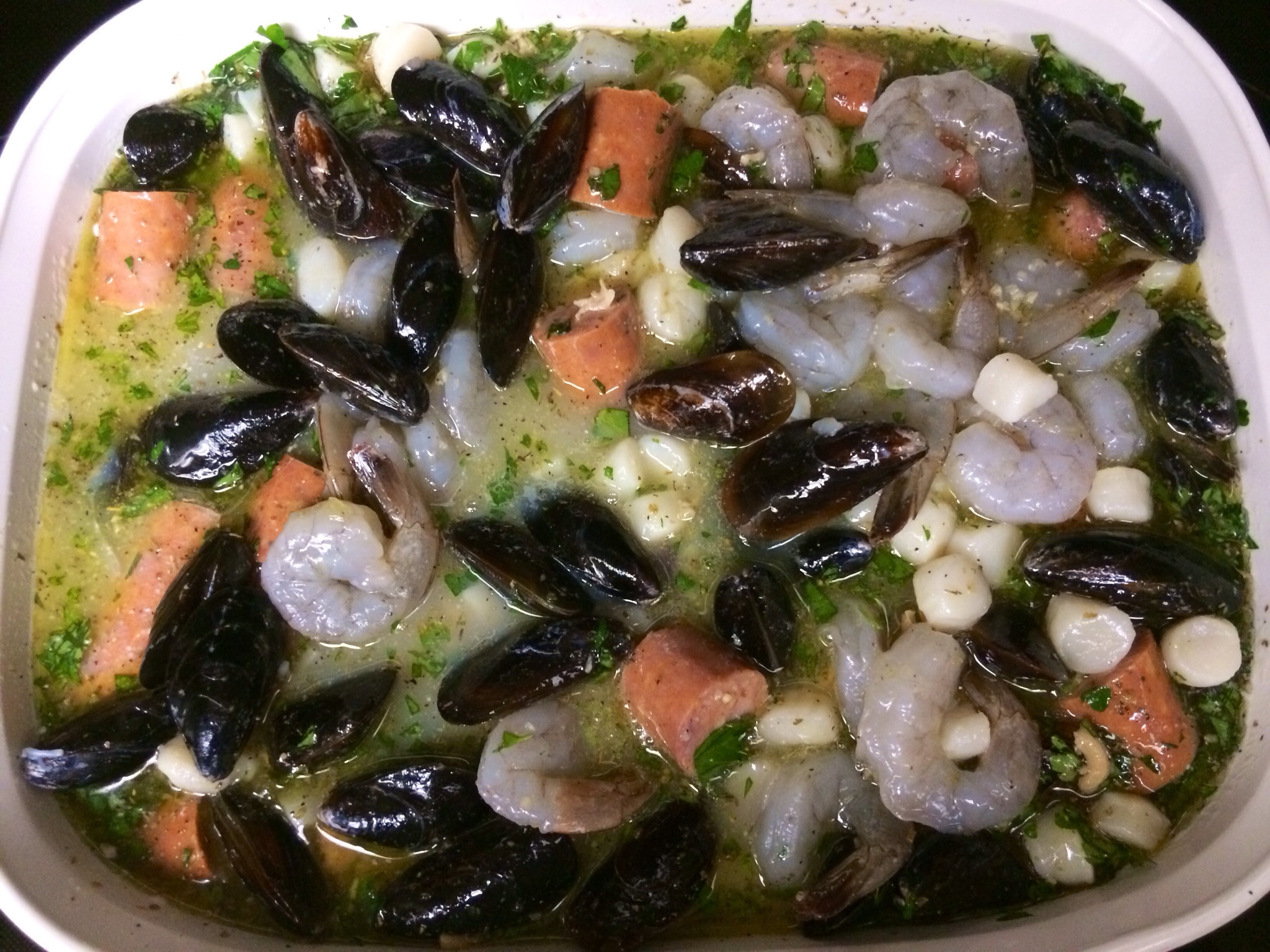 Shellfish Bake with Linguini – Two Cousins and a Skillet